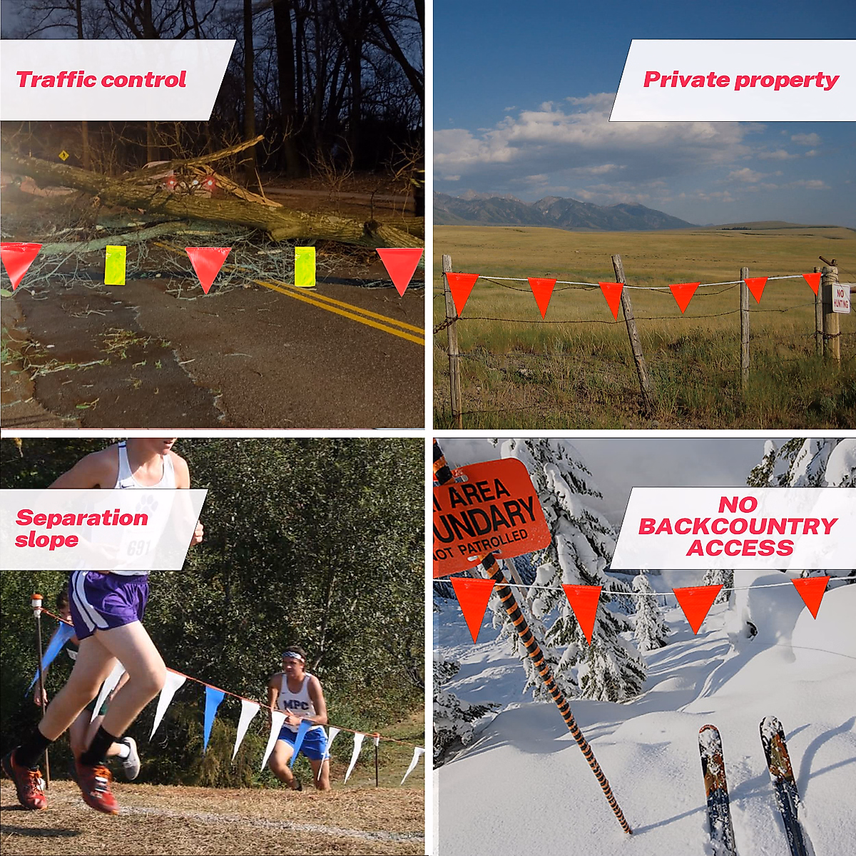 NACARUM Fluorescent Orange OSHA Perimeter Marking Flags (102FT string) Warn of hazardous areas, traffic control.Marking construction sites, scaffolding, sporting events, private property.