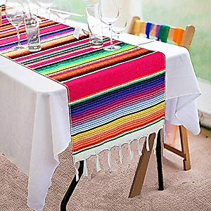 Mexican Table Runner 14 x 84 Inch Mexican Serape Table Runner for Mexican Party Wedding Decorations, Fringe Cotton Table Runner