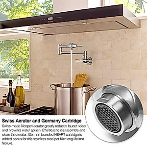 JZBRAIN Pot Filler Faucet Wall Mount Stainless Steel Commercial Pot Filler 5.5 GPM Heavy Duty Style with Folding Stretchable Double Joints 2 Handles