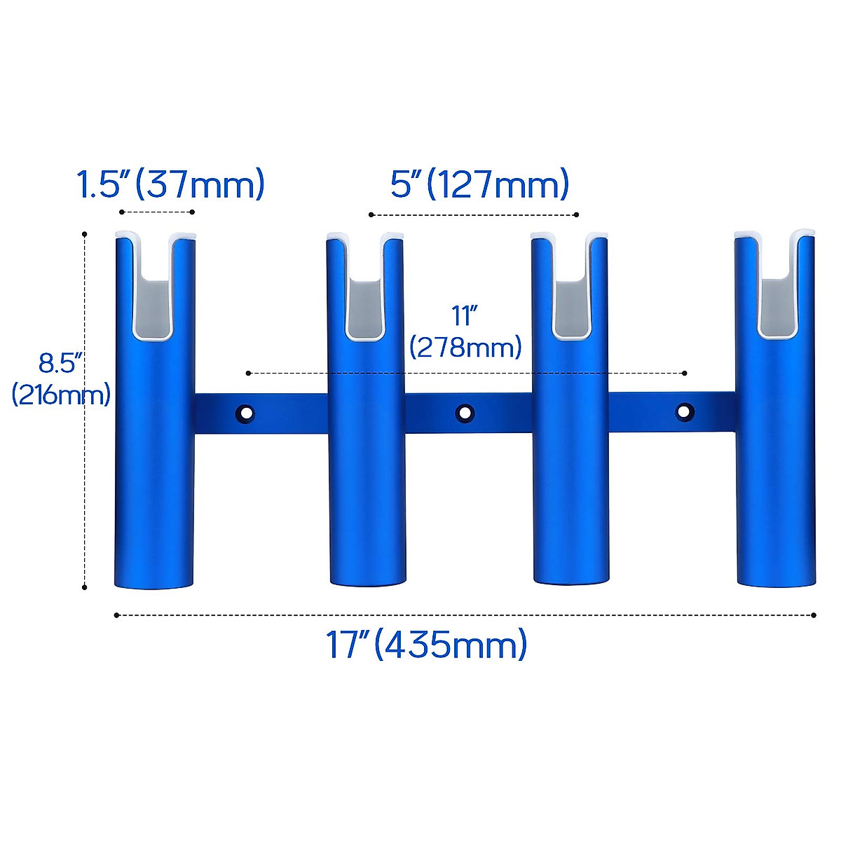 Wall-Mounted Aluminium Fishing Rod Holders, Blue 4 Tubes Linked Fishing Rod Rack, Holds 4 Rods, Surf Fishing Pole Holders for Boat Marine Yacht Camper RV