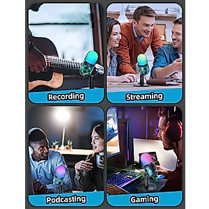 MRSDY USB Microphone, Plug and Play Gaming Mic for PC, Mac, PS4/5, Podcast Microphone with RGB, Mute, Monitor, Noise Reduction, Volume Gain, Great for Recording, Streaming