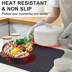 Dish Drying Mat for Kitchen, Slip Resistant Silicone Quick Dry Pad ,Heat Resistant Waterproof Dishwashing Rack,Kitchen Accessories (16" x 12")