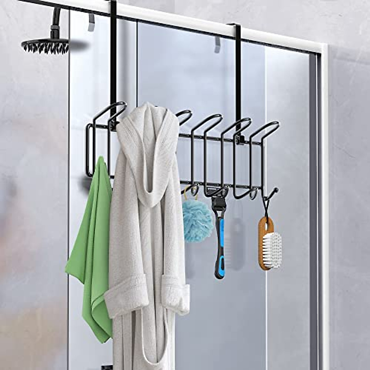 Minggoo Coat Rack Wall Mounted Hook Rack Over The Door Hook Organizer 13 Hooks, Heavy-Duty Iron Wire Black