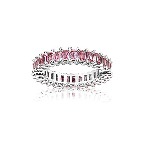 Velamnia Classical Band Ring for Women Gold Plated CZ Statement Ring Engagement Wedding Stackable Rings Eternity Ring (Pink, 7)