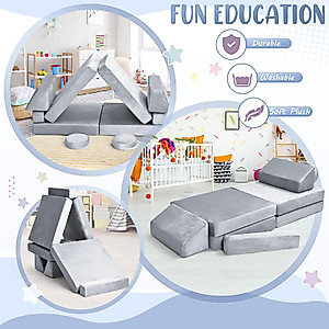 Mmucco Kids Play Couch, 10Pcs Toddler Couch, Kids Sofa Couch, Play Couch Sofa Playroom Bedroom,Modular Kids Couch for Playing, Creativing, Sleeping (Grey)