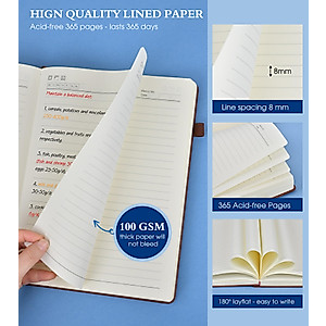 A5 Lined Journal Notebook - 365 Page Leather Journals for Writing Women & Men，Hardcover Notebook with 100Gsm Thick Pages，Daily Diary for Travel, Work，School，Note Taking，College Ruled (5.9" x 8.5")