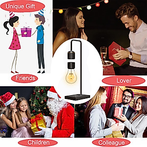 Floatidea Magnetic Levitating Light Bulb with Luxury Wireless Charging Pad (Apple/Android) Levitation Plastic Black Floating Table Lamp White LED Night Light for Bedrooms Desk Toys Office Gifts
