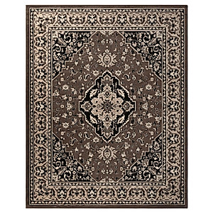 Superior Indoor Area Rug, Plush Carpet Cover, Traditional Oriental Medallion, Perfect for Hallway, Entryway, Living Room, Dining, Bedroom, Office, Kitchen, Glendale Collection, 8' x 10', Brown