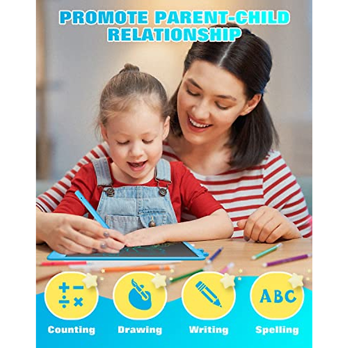 SHUESY LCD Writing Tablet for Kids – 8.5 inch Colorful Graffiti Drawing Board for Toddlers – Magic Scribble Doodle Board – Touch Screen LCD Drawing Tablet – Doodle Pad for Toddler 1-3 4-8 (Blue)