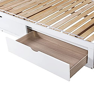 voqoomkl Twin Daybed Platform Bed with Trundle Bed and Two Storage Drawers, Extendable Daybed Twin to King, Wooden Sofa Bed Frame for Living Room, Guest Room, No Box Spring Needed, White