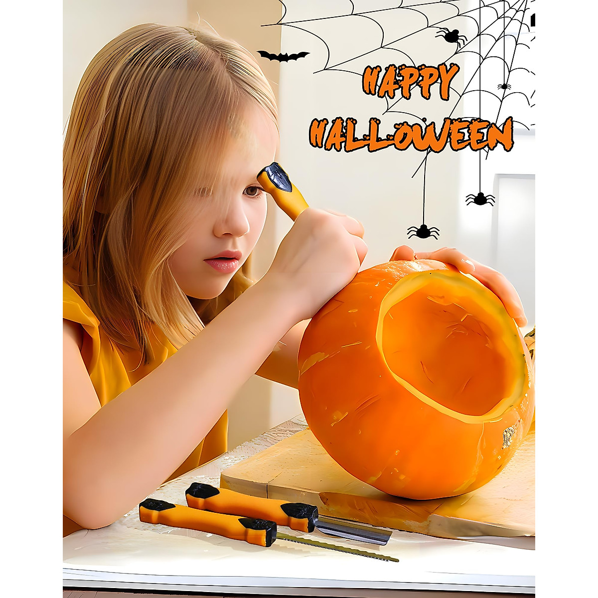 Pumpkin Carving Tools Kit, 7 Pcs Halloween Pumpkin Carving Kit Set with 12 Pcs Stickers, Professional Stainless Handle Tools with Carrying Case, Gift for Halloween Party Adults Kids