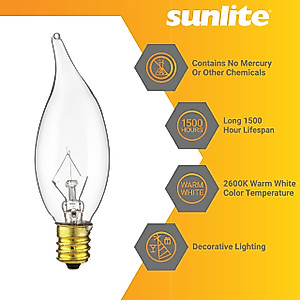 Sunlite Incandescent 25 Watt Petite Chandelier 194 Lumens Clear Light Bulb 12 Pack