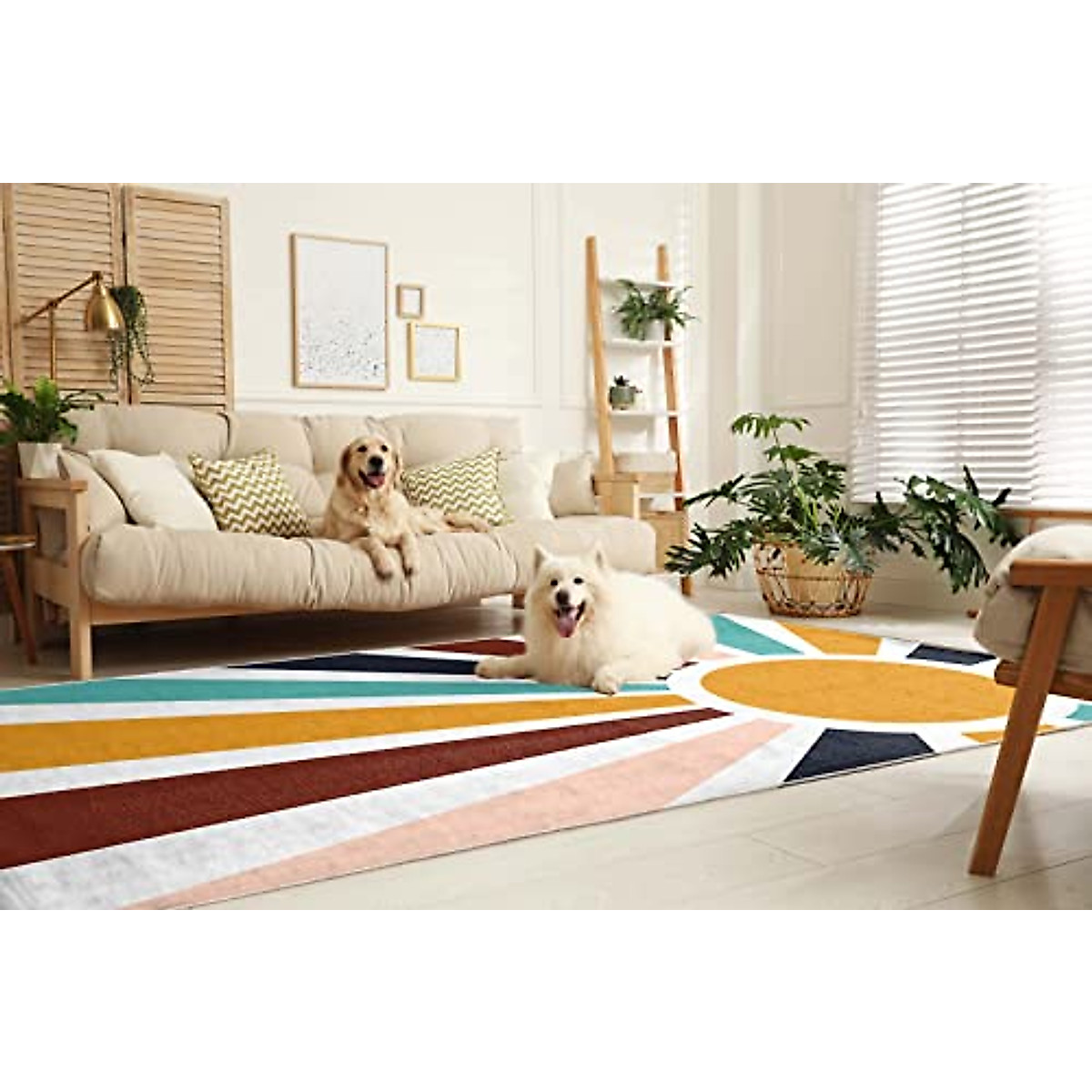 Rugs for Living Room Boho Rainbow Sun Area Rugs Bohemian Decorative Contemporary Floor Carpet Soft Non-Slip Non-Shedding for Living Room Bedroom Decor, 5x8 Feet