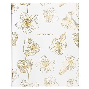 Eccolo World Traveler Desk Size Hardcover Journal, 256 Lined Page Notebook With Gold Edge Paper, 8-x-10-inch, Gold Flower