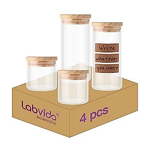 Labvida 4pcs Glass Food Storage Jars 21.3/47.7oz-2/2pcs Food Containers with Airtight Pine Lids, for Pasta, Cookies, Nuts, Coffee Beans, Cereal, Glass Canisters for Kitchen, Pantry,LVAG007