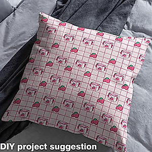 Cute Strawberry Milk Outdoor Fabric by The Yard,Pink Checker Grid Fabric for Lovely Fruit Theme Upholstery and Home DIY Projects,Kawaii Kids Girls Precut Fabric Squres,3 Yards