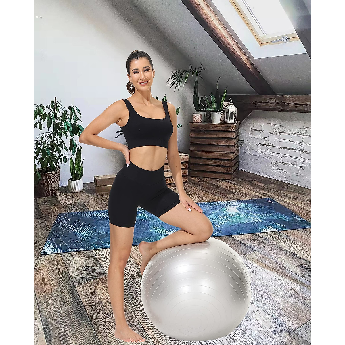 Hotexy Workout Sets for Women Active 2 Pieces Ribbed High Waisted Shorts with Seamless Sports Top Tracksuits Outfits