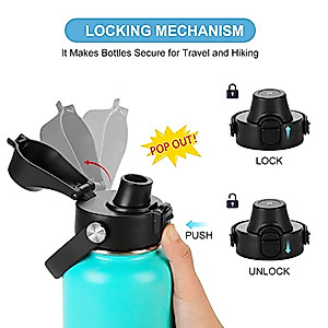 EIPOSAU Auto Flip Lid for Hydro Flask Wide Mouth, Great Spout Lid for Simple Modern, Takeya, Iron Flask and Other Brands, Replacement Lid with Button Lock, Black, 2Pack