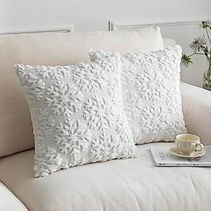 SHITURRE Christmas Snowflake Decorative Throw Pillow Covers Set of 2 Packs, Soft Fluffy Pillowcases for Home Décor, Boho Pillow Covers for Couch Bedroom(White-Snowflake, 18"x18")