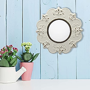 Stonebriar Decorative 8" Antique Off White Round Ceramic Accent Wall Mirror