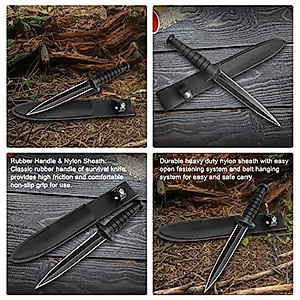 liuliang1 12.2'' EDC Straight Edge Tactical Bowie Knife with Sheath Survival Hunting Tactical Combat Knife for Outdoor Camping , Fishing Black