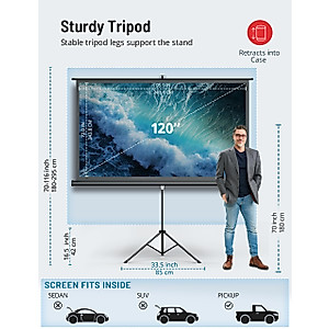 HYZ Projector Screen 120 inch 4K HD with Wrinkle-Free Design & 120 inch Portable Indoor Outdoor Projection Screen 16:9 4K HD Wrinkle-Free Foldable Movie Screen