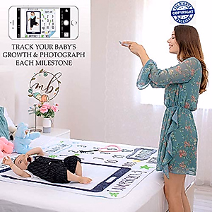 MeBlanky Baby Milestone Blanket-3X Fluffier Newborn Monthly Milestone Blanket-2in1-Swaddle ?n? Photo - 47?x47? Super Soft Fleece First Year Baby Blanket-Blue Photo Blanket for Baby Boys or Girls