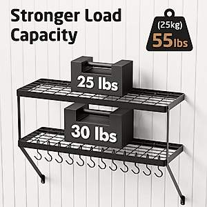 KES 30-Inch Pot Rack 2 Tier Pan Rack for Kitchen Wall Mounted Pot Organizer with 12 S-Hooks Heavy-Duty Matte Black, KUR218S75B-BK