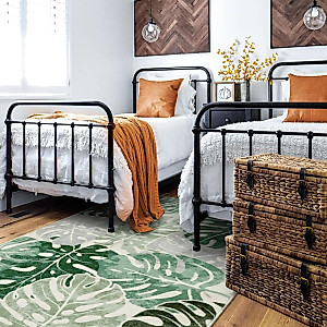 Wonnitar Monstera 3x5 Washable Rug,Sage Green Leaf Area Rugs for Bedroom,Non-Slip Living Room Throw Rug Entry Mat,Low Pile Faux Wool Indoor Carpet for Kitchen Bathroom Office