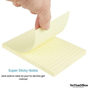 1InTheOffice Sticky Notes 4x6 Lined, Self-Stick Note Pads, Yellow, 100-Sheet, (12/Pack)