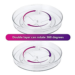 Clear Lazy Susan Organizer for Cabinet 2 Tier 360°Rotating 11 inches Lazy Susan Turntable Organizer Bins Bathroom Organizer Countertop Organization Storage Container for Kitchen, Pantry, Cupboard