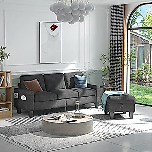 Sunrise Coast Sectional Sofa Couch L-Shaped Sofa Modern Linen Fabric 3-Seat Couch with Convertible Storage Ottoman Grey Living Room Furniture Set for Apartment Loft Small Spaces