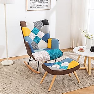 Yeolee Rocking Chair Nursery, Modern Nursing Chair with Accent Design, Comfy Padded Seat, Wooden Base - Ideal Nursery Glider Rocker for Living Room, Bedroom, and Indoor Nursery (with Ottoman)