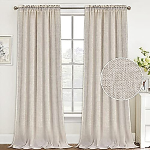 Natural Linen Curtains 108 Inches Extra Long Rod Pocket Semi Sheer Curtain Drapes Elegant Casual Linen Textured Window Draperies, Light Filtering Privacy Added Home Fashion 2 Panels, Angora