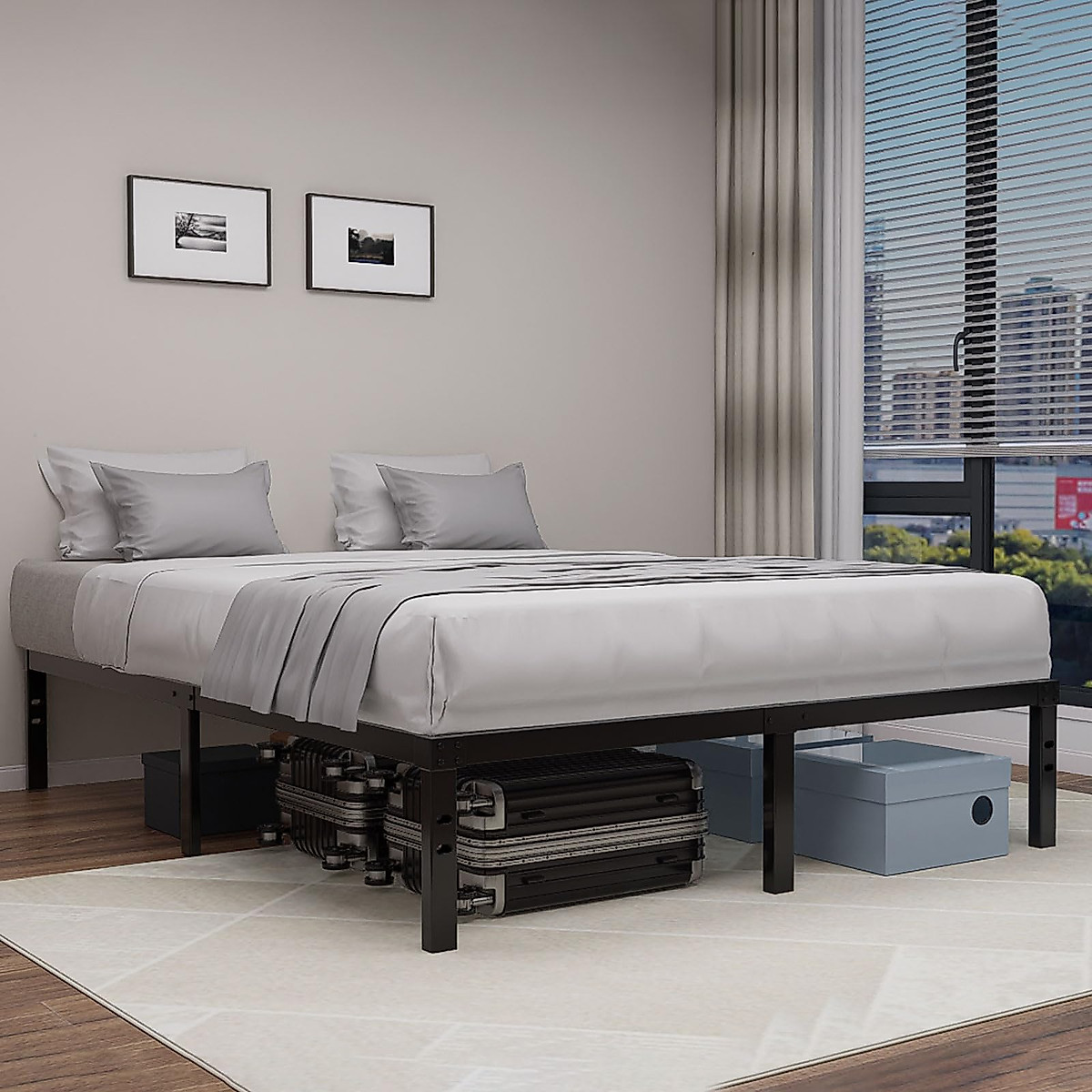 AUTSTA Full Size Bed Frame No Box Spring Needed,Bed Frame Full Size Esay Assembly, Heavy Duty Metal Bed Frame Full Size with Storage,Full Platform Bed Frame Noise Free