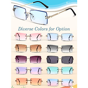 10 Pairs Rimless Sunglasses Rectangle 90s Retro Sunglasses Trendy Y2k Sunglasses Frameless Square Glasses Eyewear for Men Women (Romantic Color)