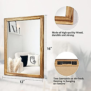 AAZZKANG Rustic Mirrors for Wall Rectangle Wood Frame Mirror Farmhouse Bedroom Bathroom Decorative Mirror with Hanging Rope