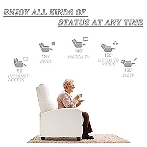 TYNB Lazy Boy Recliner, Massage Recliner with PU Leather Padded Seat Backrest Recliner Chair for Living Room Sofa Reading Chair Home Theater Seating Modern Reclining Chair Easy Lounge, Beige
