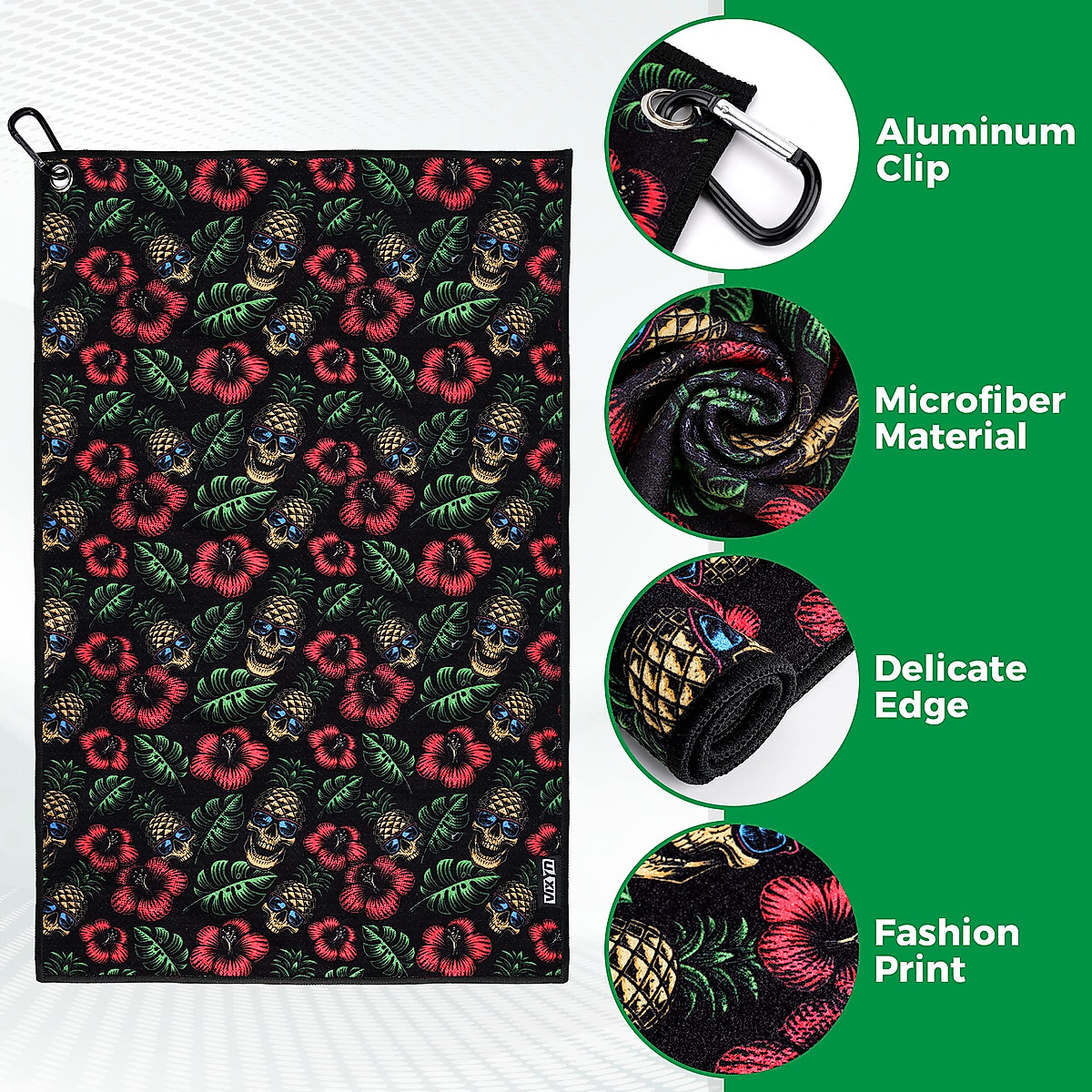 VIXYN Golf Headcover Accessories Set - Golf Headcover, Blade Putter Cover, Golf Towel, and Alignment Stick Cover (Pineapple Skull)