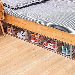 Attelite 6 Pack Large +3 Pack X-Large Drop Front Shoe Box Clear Shoe Storage Box, As Plastic Stackable Shoe Containers for Display Sneakers