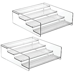 mDesign Plastic Kitchen Spice Bottle Rack Holder, Food Storage Organizer for Cabinet, Cupboard, Pantry, Shelf - Holds Spices, Jars, Baking Supplies, 4 Levels, 2 Pack - Ligne Collection - Clear