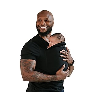 Lalabu Dad Shirt | Original Babywearing T-Shirt with Kangaroo Pouch | Baby Wrap Carrier for Newborns & Infants | Baby Wrap Carrier for Newborns | Essential for New Dads | Pure Black, L, Short Sleeve