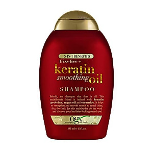 OGX Frizz-Free + Keratin Smoothing Oil Shampoo, 5 in 1, for Frizzy Hair, Shiny Hair