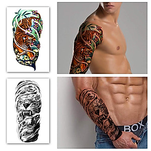 Waterproof Full Arm Temporary Tattoos 8 Sheets and Half Arm Shoulder Tattoo 8 Sheets, Extra Large LastingTattoo Stickers for Men and Women (22.83"X7.1")