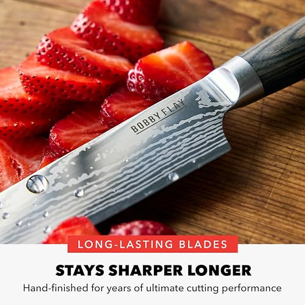 GreenPan x Bobby Flay 13 Piece Stainless Steel Cutlery Kitchen Knife Block Set, Premium Stainless Steel Blades, Acacia Wood Knife Block, Hand Finished Wood Handle, Damascus Steel Design