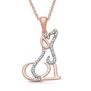 Jewelili 14K Rose Gold Over Sterling Silver Natural White Round Diamonds Dog Pendant Necklace, 18" Rolo Chain