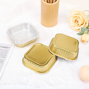 EUSOAR Cupcake Liners with Lids, 8oz 50pcs Gold Aluminum Foil Square Baking Cups Disposable Ramekins Tins for Muffin Pie Lava Cakes Flan Quiche, for Wedding Birthday Christmas Party