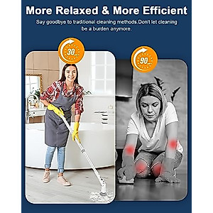 Electric Spin Scrubber, Saraily Cordless Power Scrubber Up to 420RPM, Shower Scrubber with 8 Replaceable Brush Heads and Adjustable Extension Handle for Cleaning Bathtub Tile Floor（40 inch）