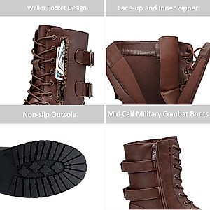 Vepose Women's Lace up Combat Boots, Mid Calf Hiking Boots, 929 - Cognac, Red Brown, Size 9.5 US - Credit Card Wallet Pocket (CJY929 Cognac 09.5)