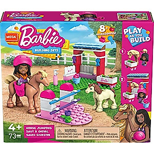 Mega Barbie Pets Horse Toy Building Set with Micro-Doll and Accessories, 1 Horse and 1 Pony, Easy-to-Build Horse Jumping Playset